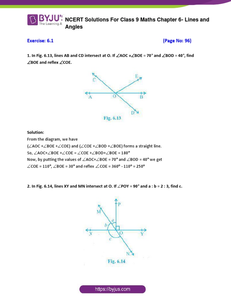 NCERT Solutions For Class 9 Maths Chapter 6-Lines and Angles | PDF ...