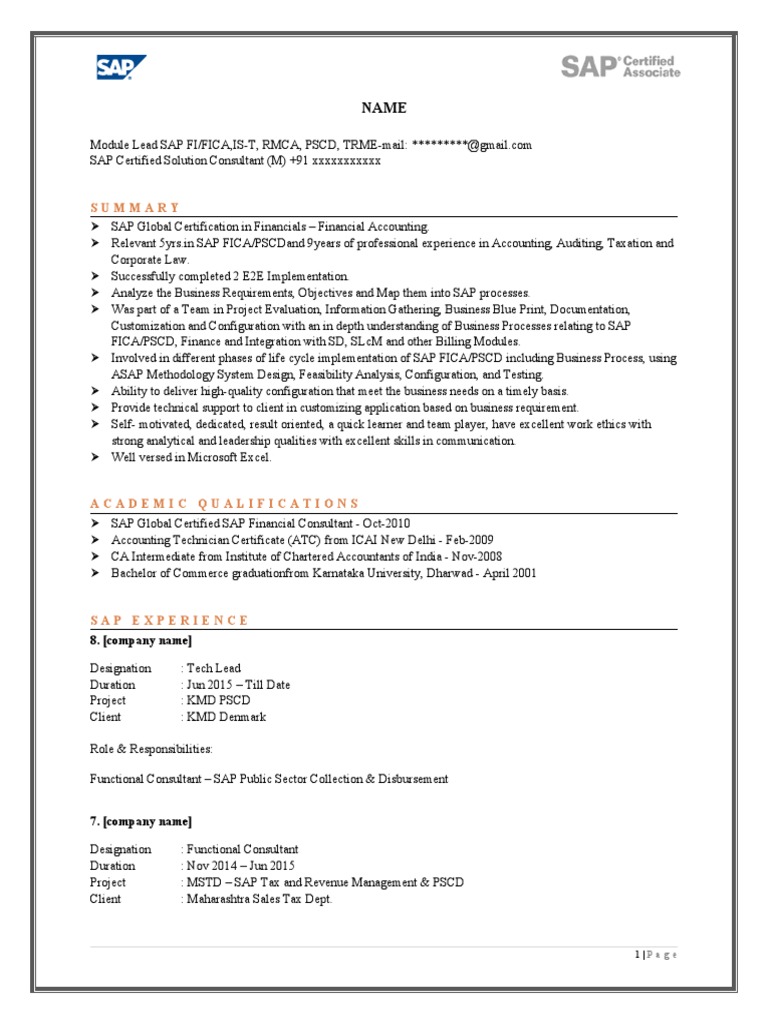 SAP FICA Consultant Profile Summary | PDF | Accounting | Payments