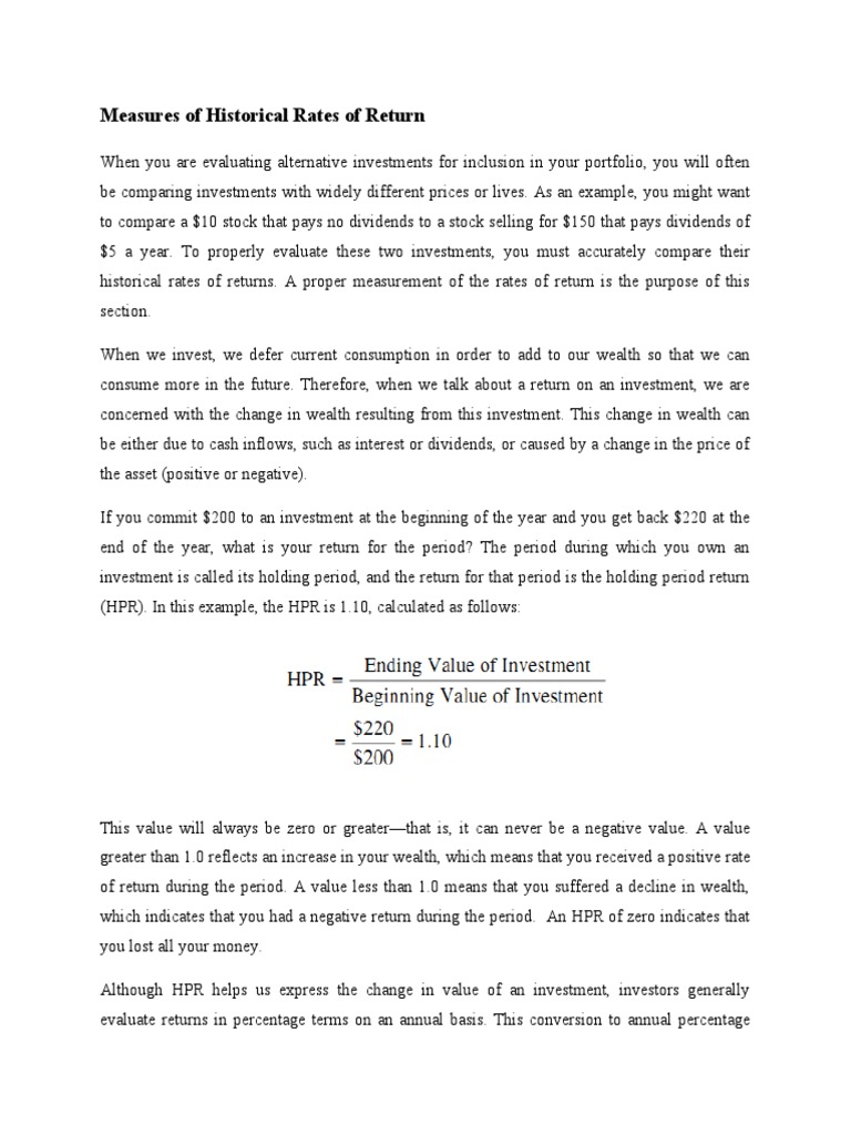 Measures of Historical Rates of Return | PDF