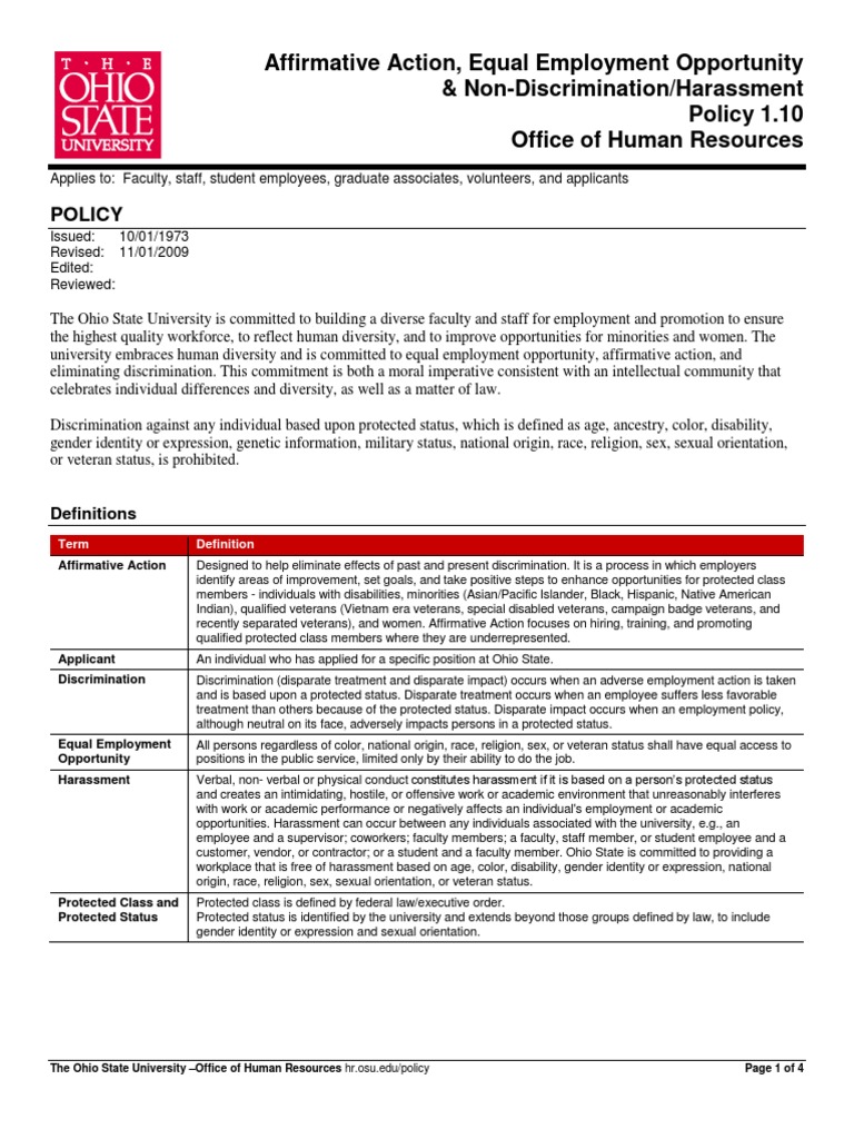 Affirmative Action, Equal Employment Opportunity & Non-Discrimination ...