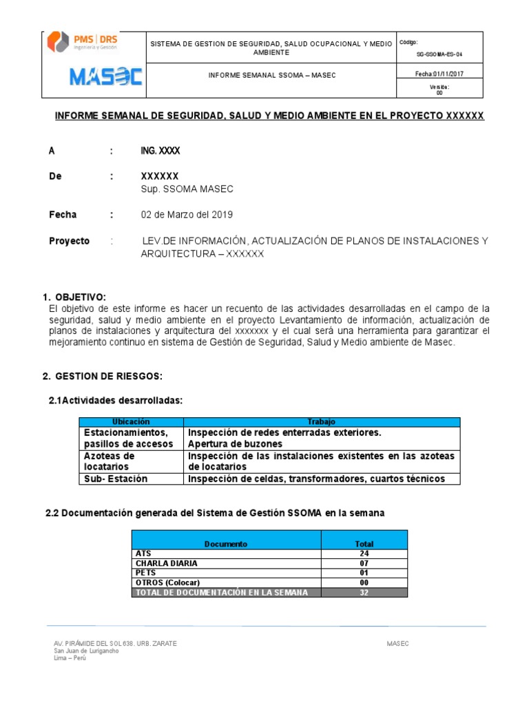 Informe Semanal Ssoma Masec - Formato | PDF Informe Semanal Ssoma Masec - Formato | PDF