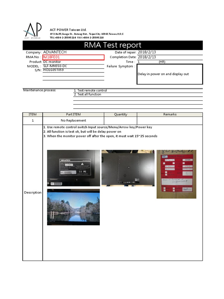 RMA Test Report: ACT POWER Taiwan LTD | PDF | Technology & Engineering