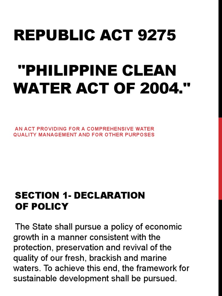 Republic Act 9275 "Philippine Clean Water Act of 2004." | PDF | Water ...