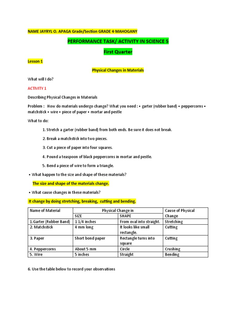 Grade 4 Science Activities | PDF | Taste | Banana