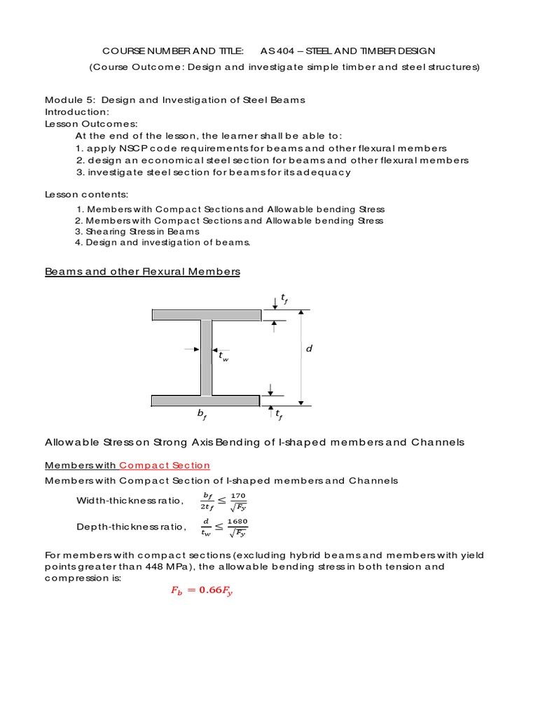 Module 5: Design and Investigation of Steel Beams Lesson Outcomes | PDF ...