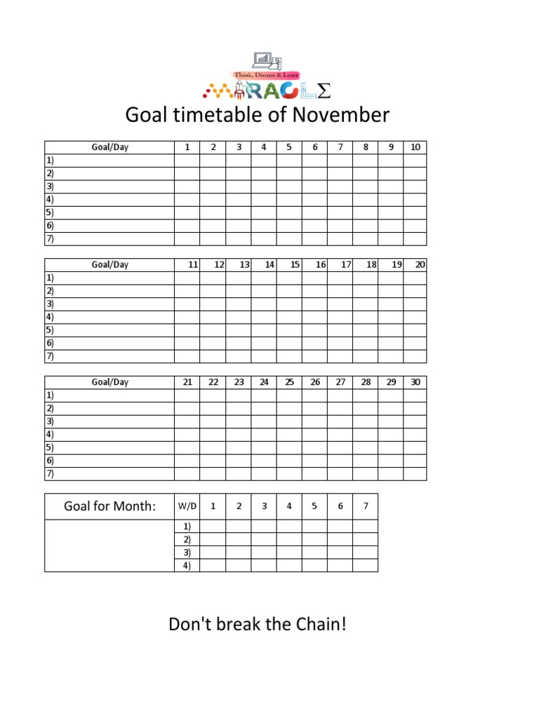 Goal Timetable of November: Don't Break The Chain! | PDF | Sports ...