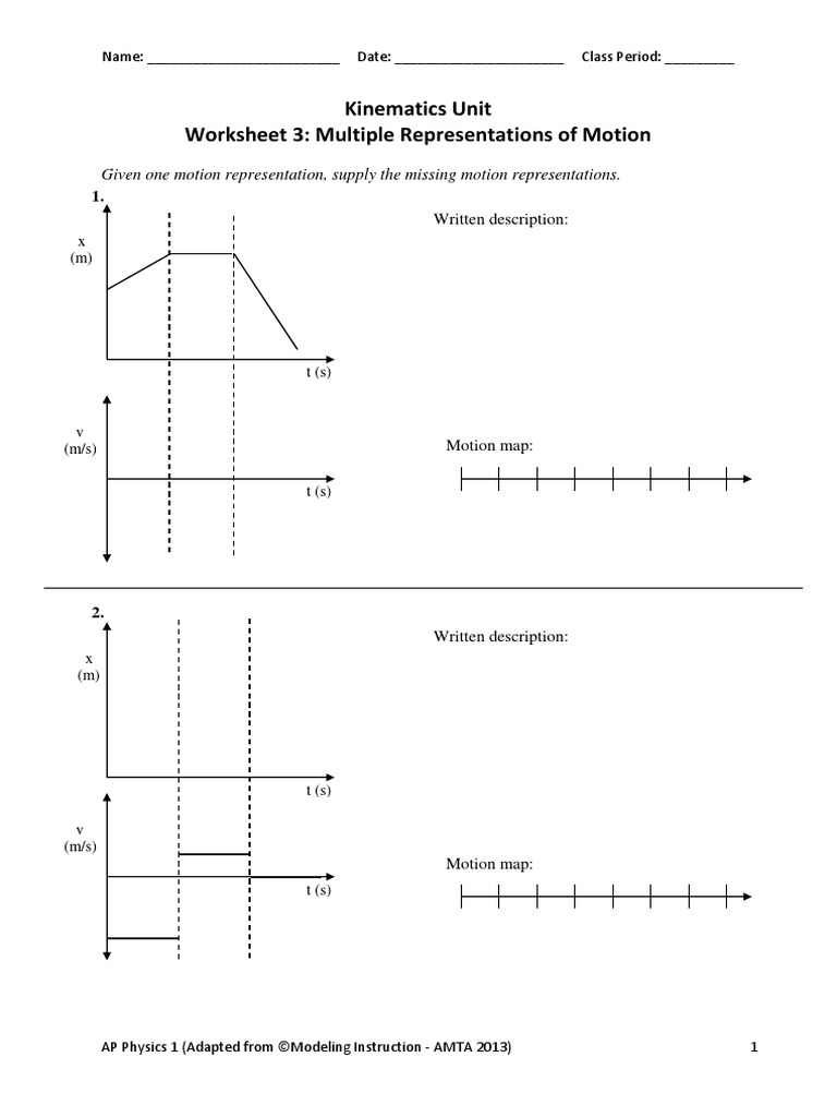 Kinematics Unit Worksheet 3: Multiple Representations of Motion | PDF ...