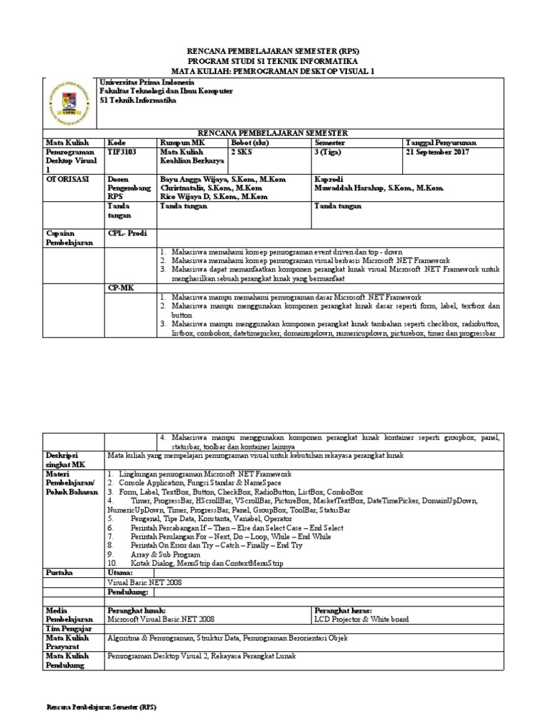 RPS Pemrograman Desktop Visual 1 (Teori) | PDF