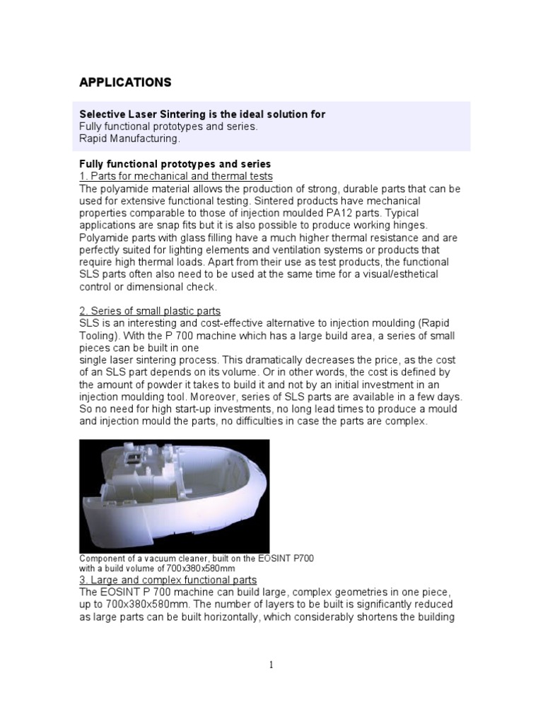 Selective Laser Sintering Applications Guide | PDF | 3 D Printing ...