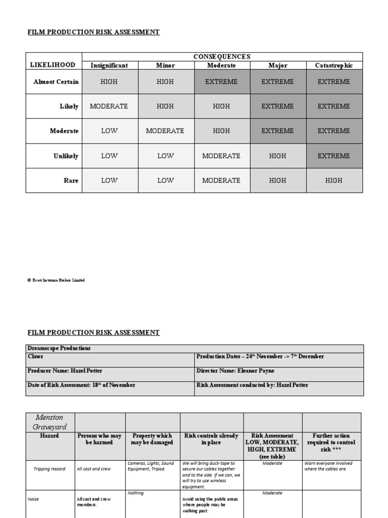 Film Production Risk Assessment | PDF | Risk | Risk Assessment