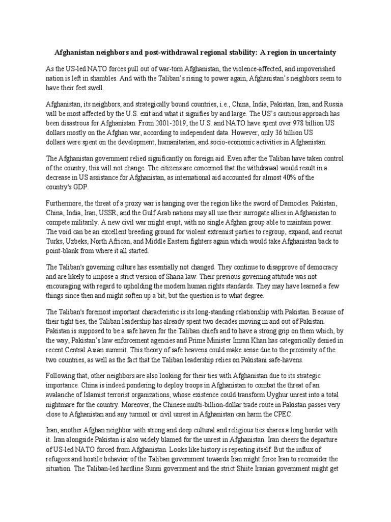 U.S Withdrawal From Afghanistan and It's Complication | PDF | Taliban ...