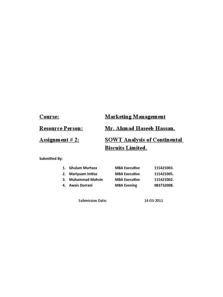 SWOT Analysis of Continental Biscuits Limited | PDF | Marketing ...