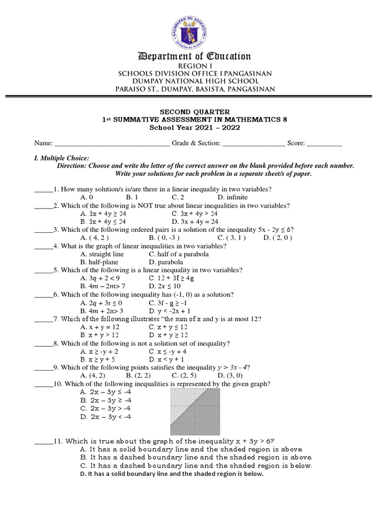 Math 8 Summative Assessment Q2 | PDF | Theoretical Computer Science ...