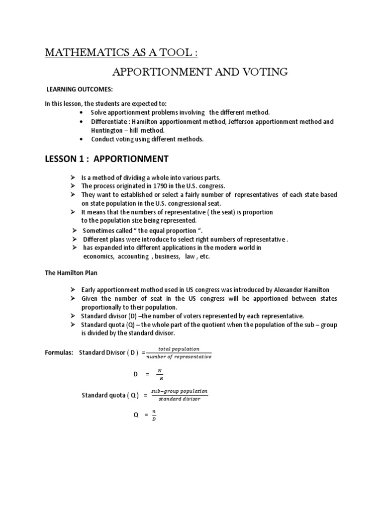 Mathematics As A Tool: Apportionment and Voting | PDF | Voting | Two Round System