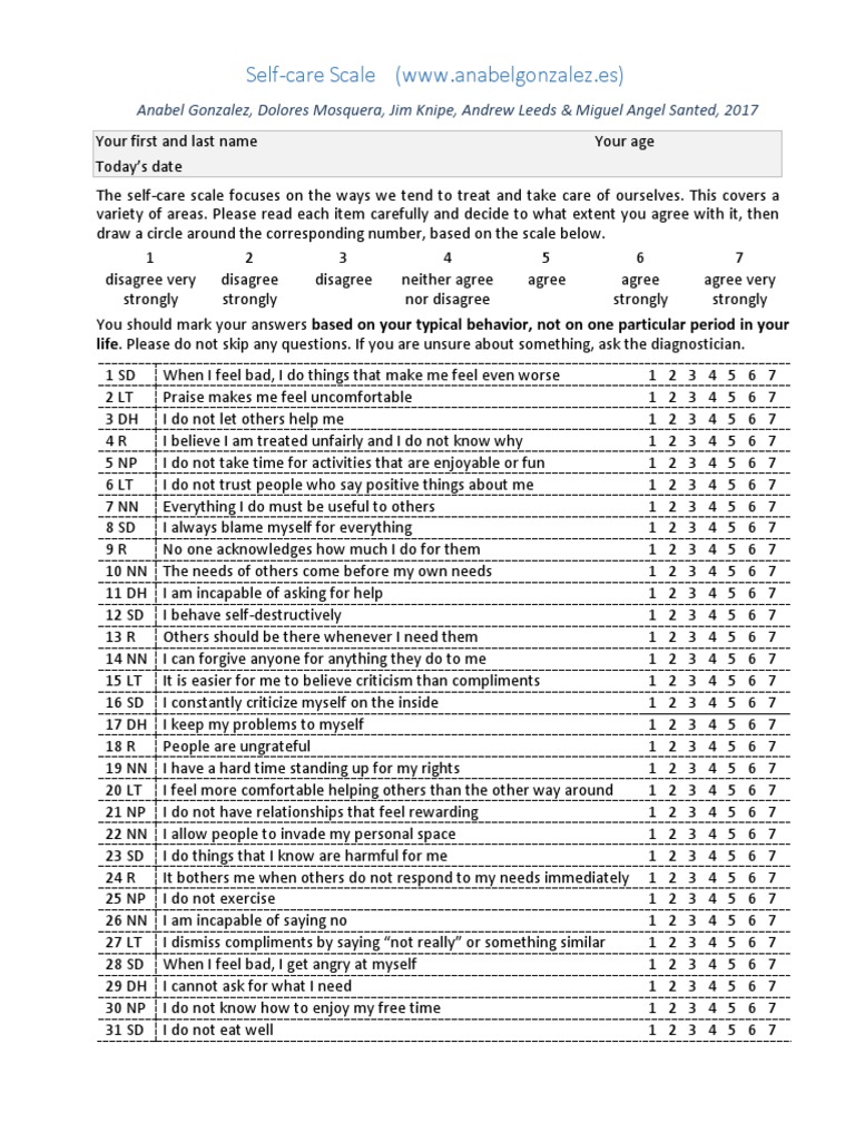 Self Care Scale English | PDF | Attachment Theory | Psychotherapy