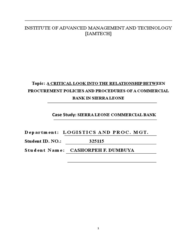 A Critical Look Into The Relationship Between Procurement Policies and ...