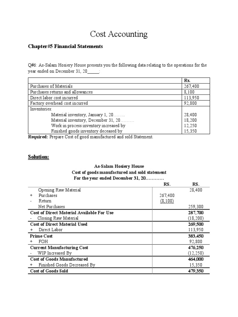 Cost Accounting Chapter 5 Pdf Cost Of Goods Sold Inventory