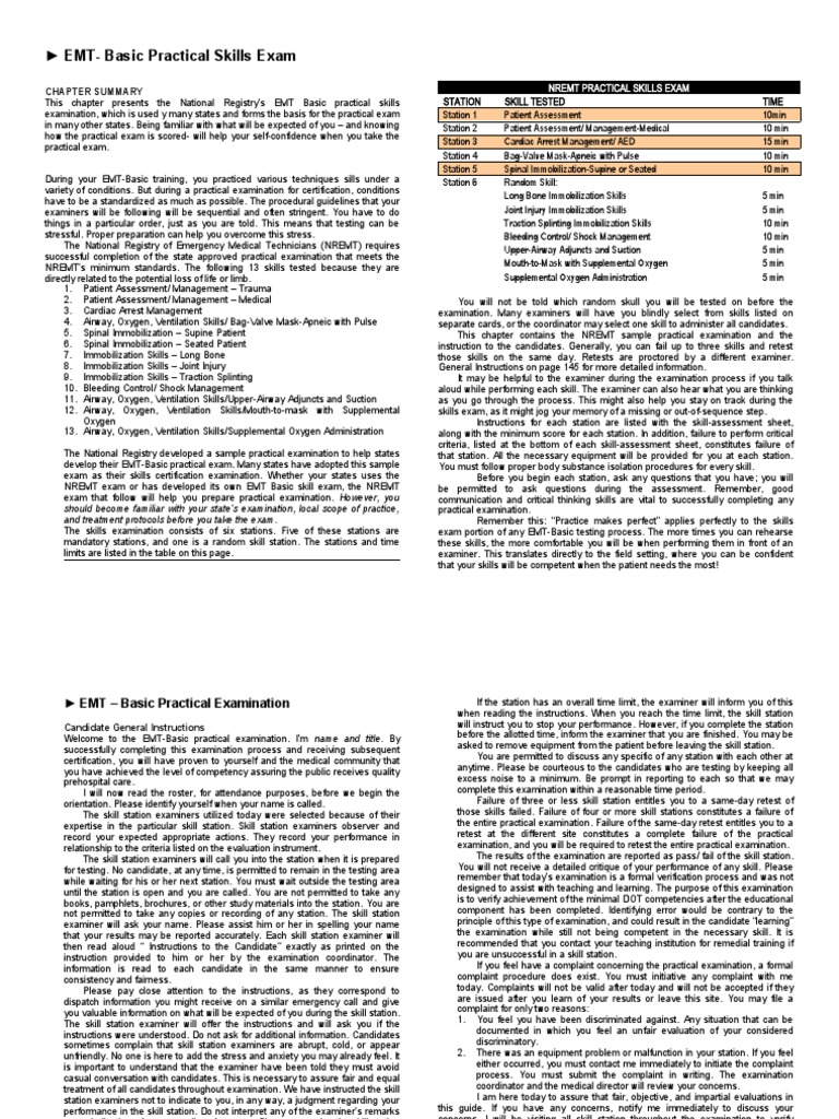 NREMT EMT-Basic Practical Exam Guide | PDF | Cardiopulmonary ...