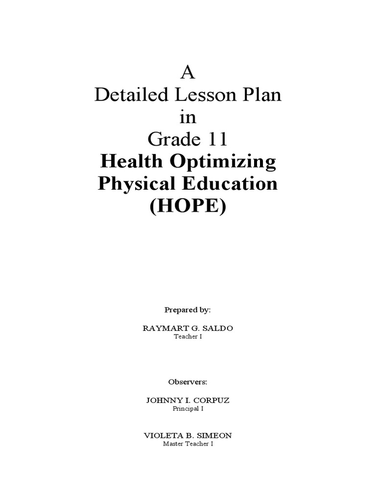 A Detailed Lesson Plan in Grade 11: Health Optimizing Physical ...