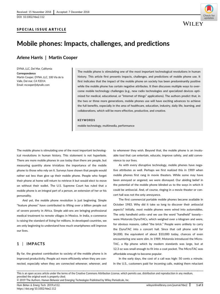 Mobile Phones: Impacts, Challenges, and Predictions: Arlene Harris ...