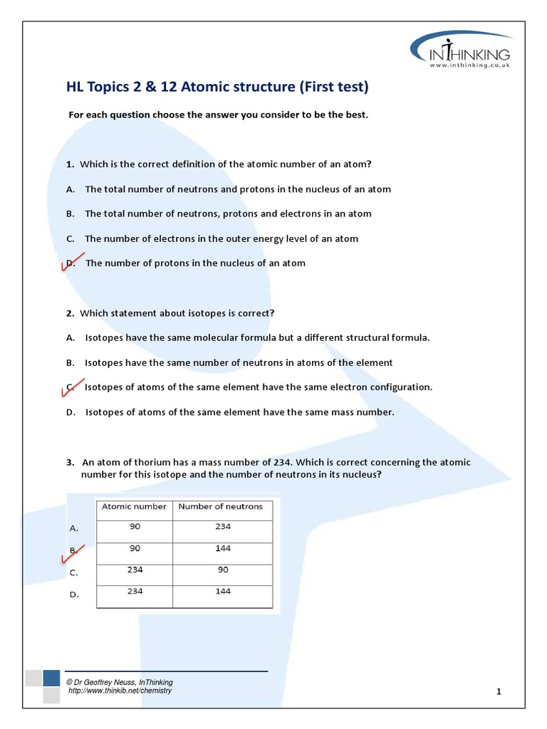HL Topic 2&12 Atomic Structure | PDF | Atoms | Isotope