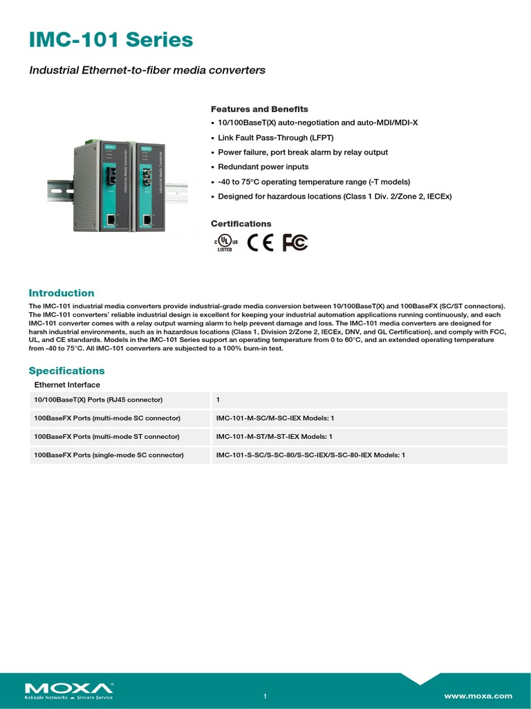 IMC-101 Series: Industrial Ethernet-To-Fiber Media Converters | PDF ...