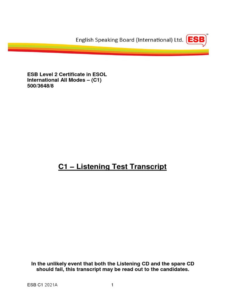 2021A ESB C1 Listening Transcript | PDF | Preschool | Schools