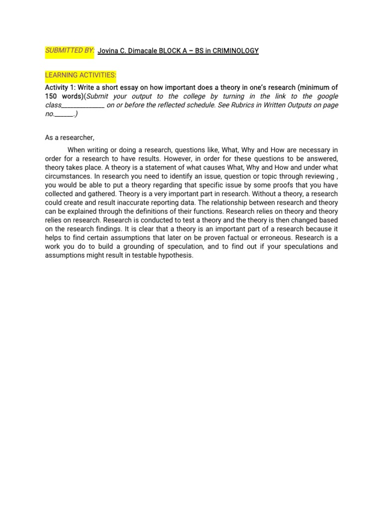 Learning Activities - Unit 1 Answers | PDF