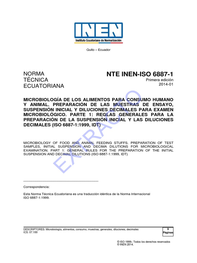 Nte Inen Iso 6887-1 Extracto | PDF | Alimentos | Comida y bebida