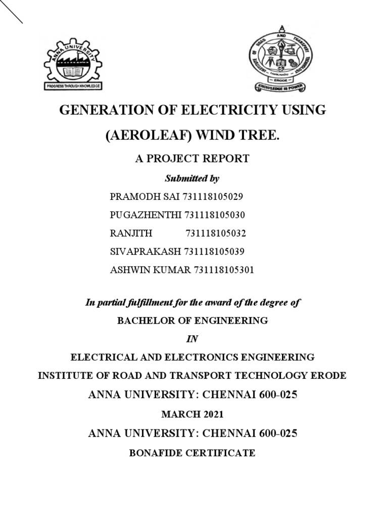 Generation of Electricity Using (Aeroleaf) Wind Tree | PDF | Electric ...
