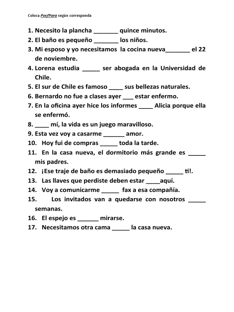 Ejercicios de Por y Para | PDF