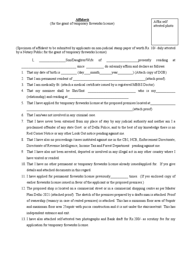 Temporary Fireworks License Affidavit | PDF | Notary Public ...