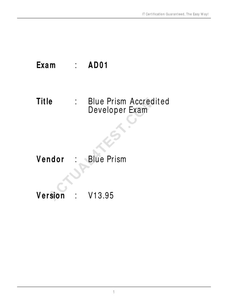 Exam AD01: IT Certification Guaranteed, The Easy Way! | PDF | Control ...