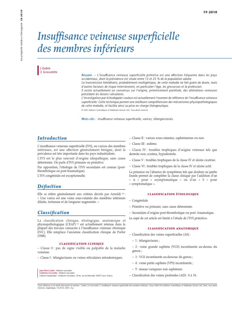 Insuffisance Veineuse Superficielle Des Membres Inférieurs...... | PDF ...