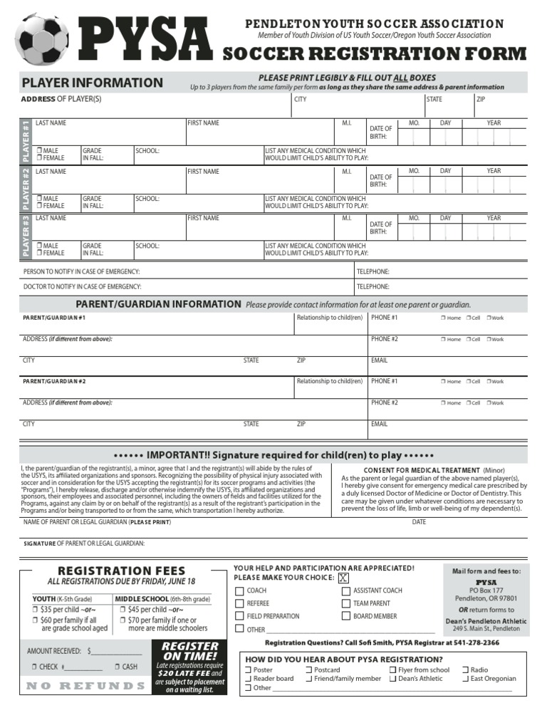 Soccer Registration Form: Player Information | Download Free PDF ...