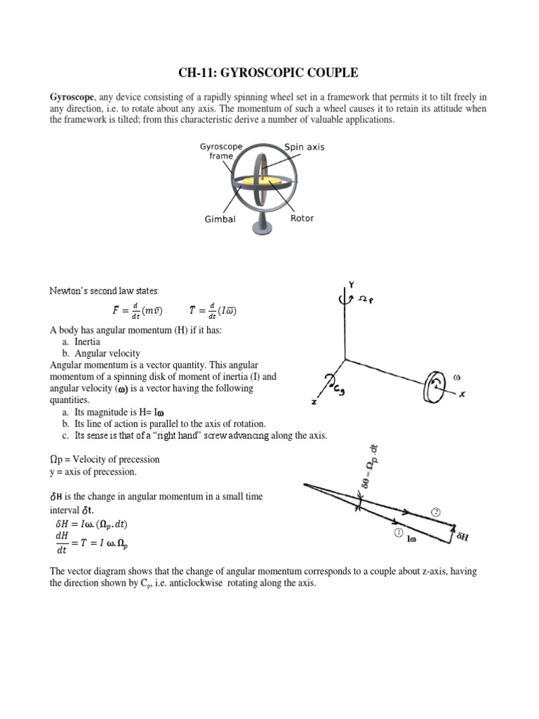 CH-11 Gyroscopic Couple | PDF | Rotation Around A Fixed Axis | Angular ...