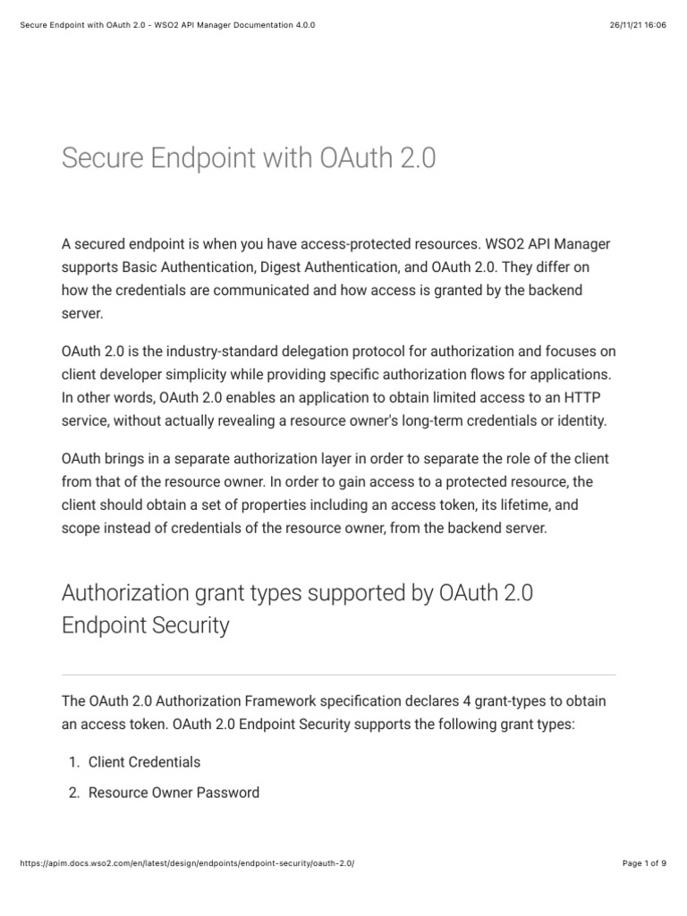 Secure Endpoint With OAuth 2.0 - WSO2 API Manager Documentation 4.0.0 | PDF | Security ...