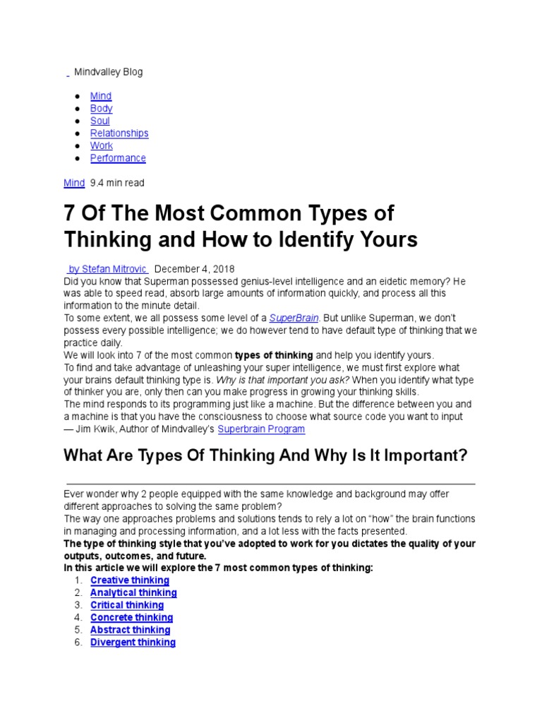7 of The Most Common Types of Thinking and How To Identify Yours ...
