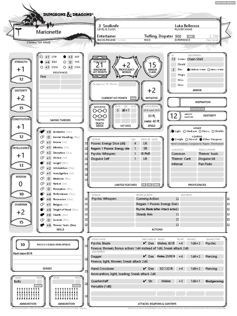 Level 3 Tiefling Rogue Character Sheet | PDF | Dungeons & Dragons ...