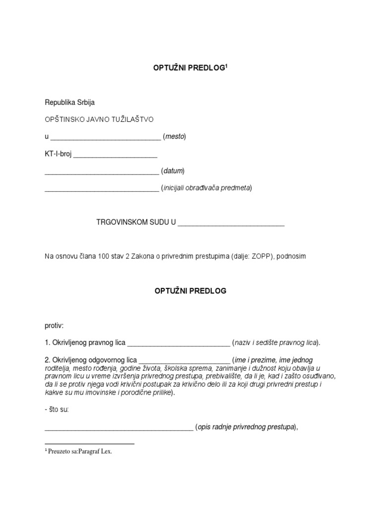 Optužni Predlog | PDF