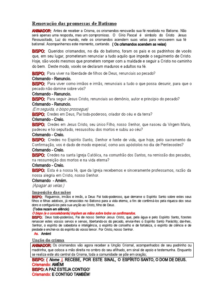 Renovação Das Promessas de Batismo | PDF | Batismo | Espírito Santo ...
