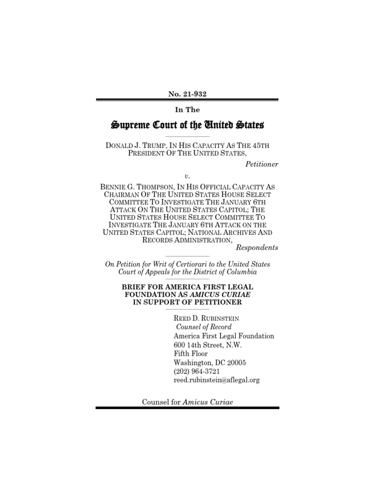Trump v. Thompson AFL Amicus Brief | PDF | Executive Privilege ...