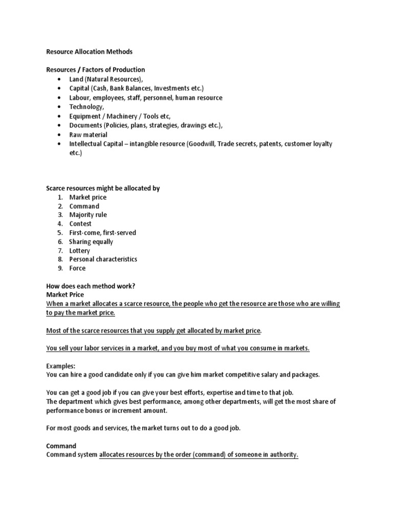 Resource Allocation Methods | PDF | Resource | Labour Economics