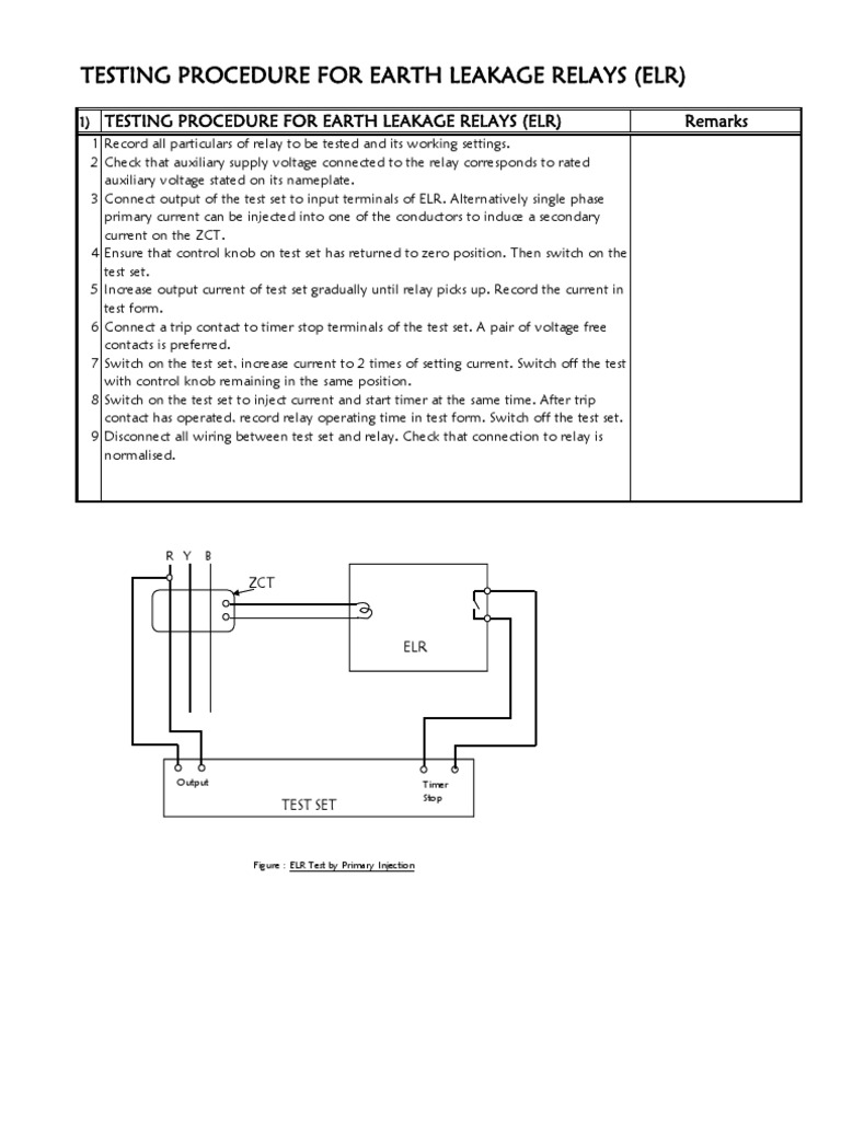 Testing Procedure For Earth Leakage Relays | PDF | Relay | Switch