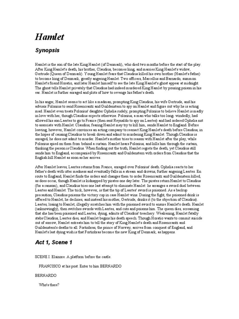 1hamlet Full Text | PDF | Hamlet | Plays Based On European Myths And ...