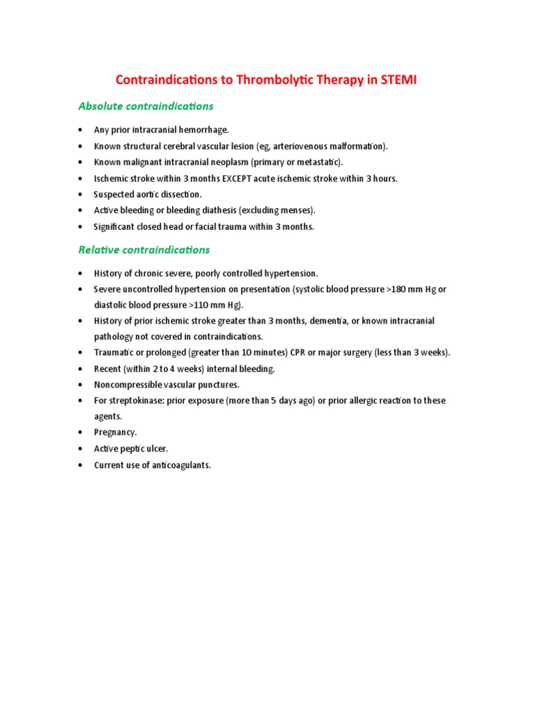 Contraindications For Thrombolytic Therapy in STEMI - 2017 | PDF