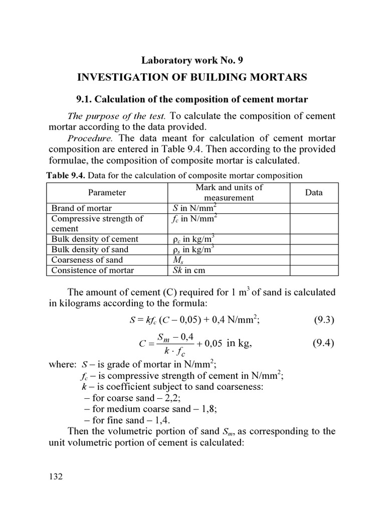 Cement Mortar Calculation Guide | PDF | Mortar (Masonry) | Density