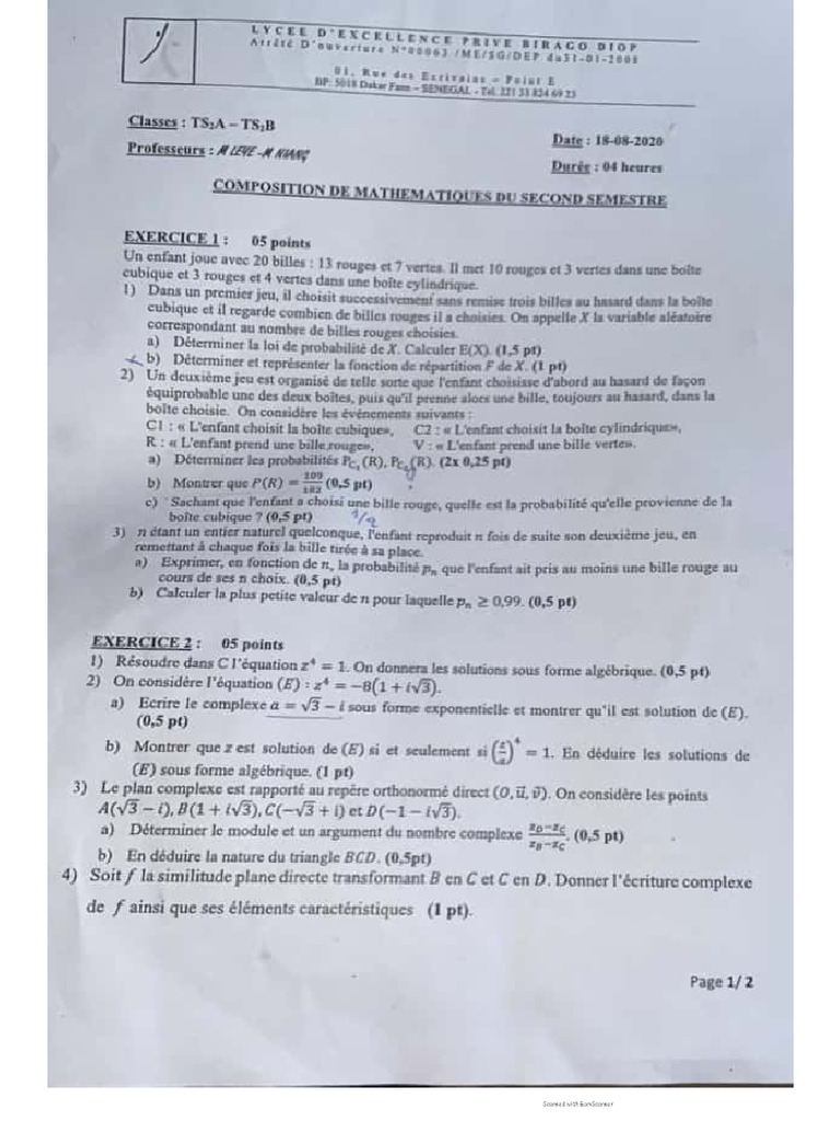 Compo Maths 2nd Semestre TS2 | PDF