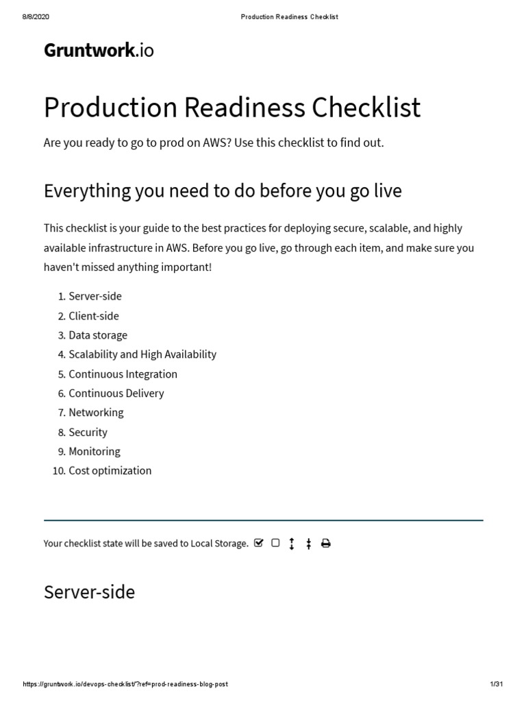 Production Readiness Checklist | PDF | Computer Architecture | Computer ...
