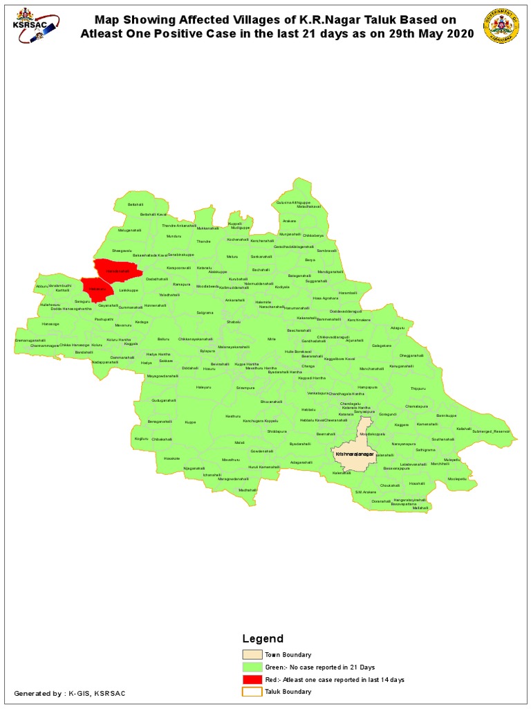 Map Showing Affected Villages of K.R.Nagar Taluk Based On Atleast One ...